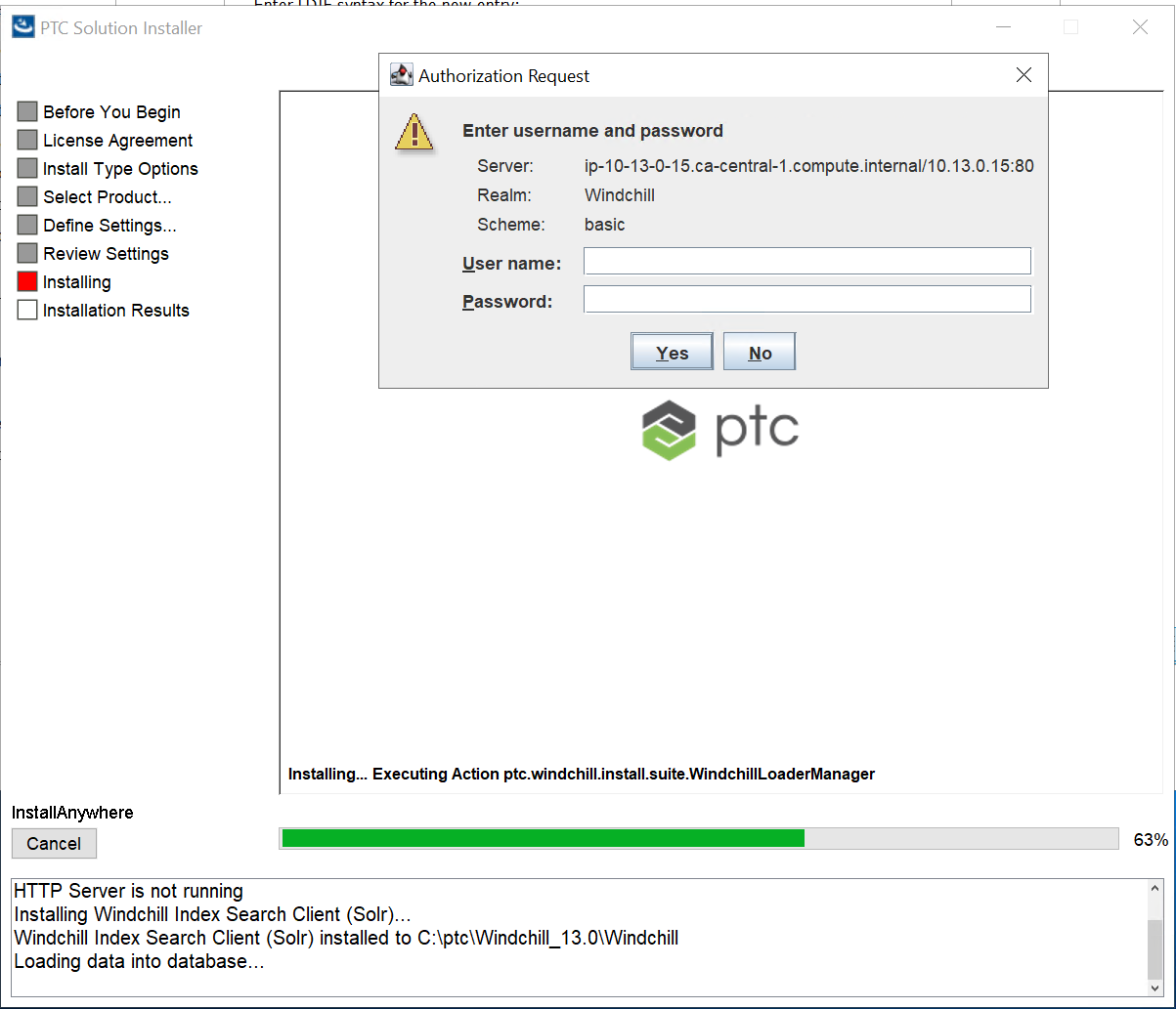 WC 13 PSI installation stuck, a pop up the " Autho... - PTC Community